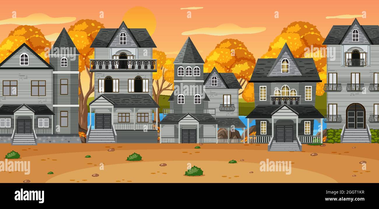 Scene with many colonial buildings at daytime illustration Stock Vector ...
