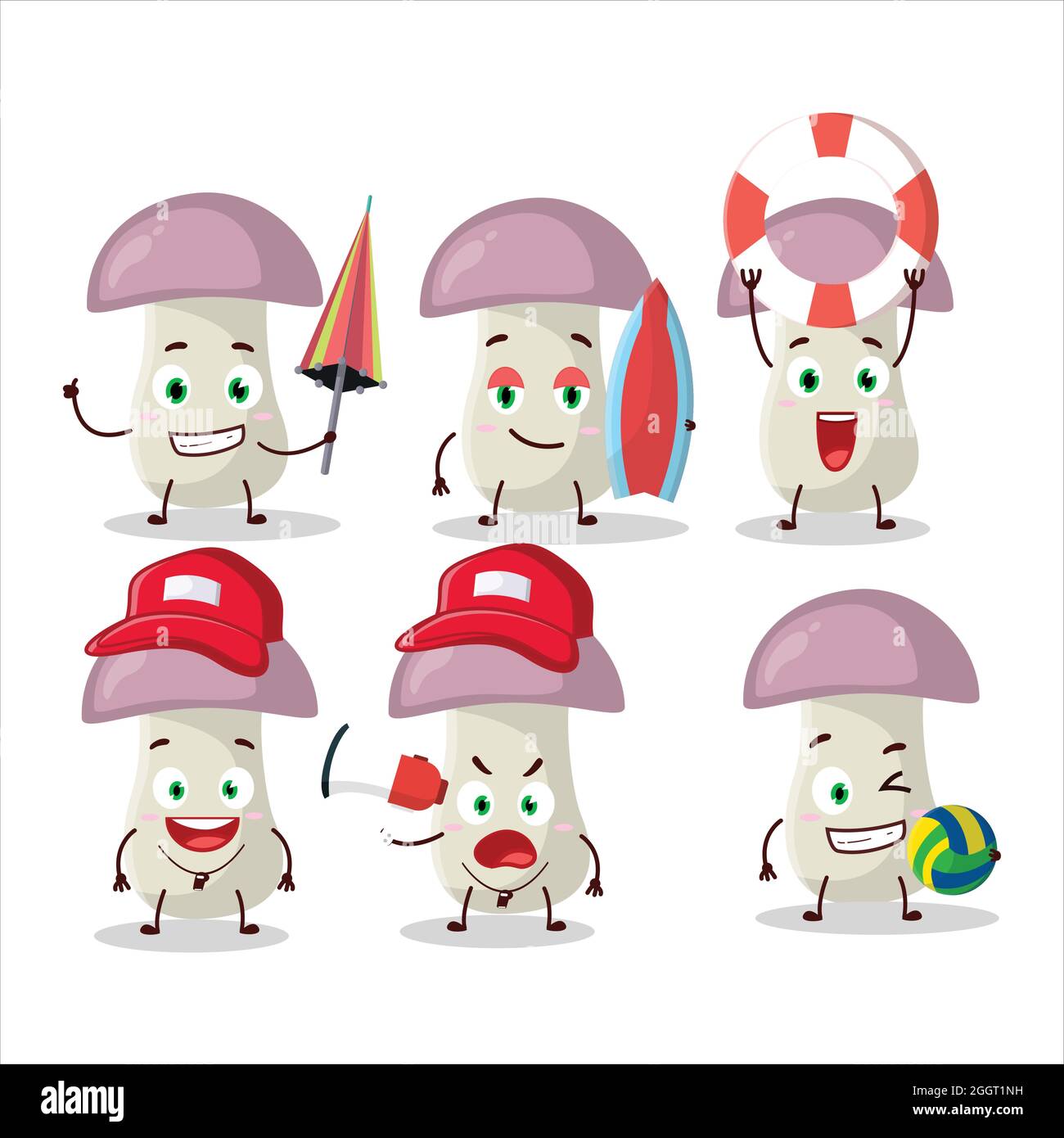 Happy Face rough mushroom cartoon character playing on a beach. Vector ...