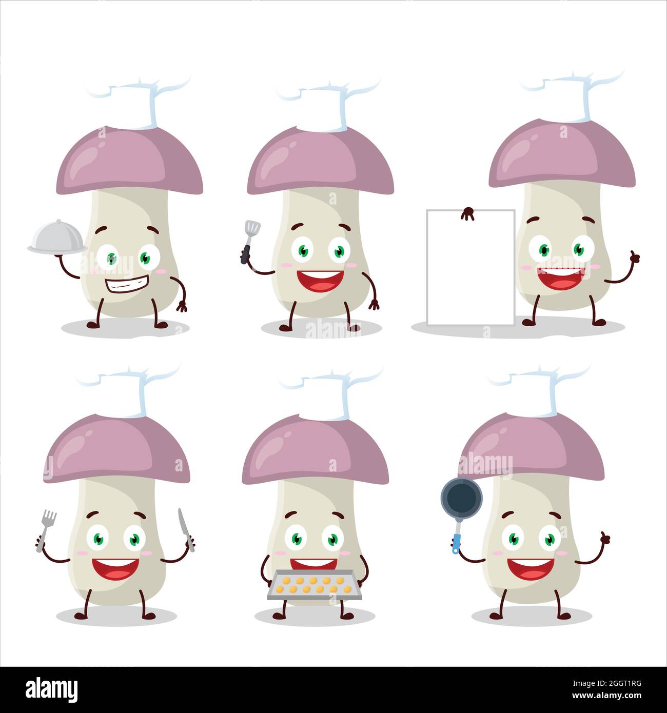 Cartoon character of rough mushroom with various chef emoticons. Vector ...