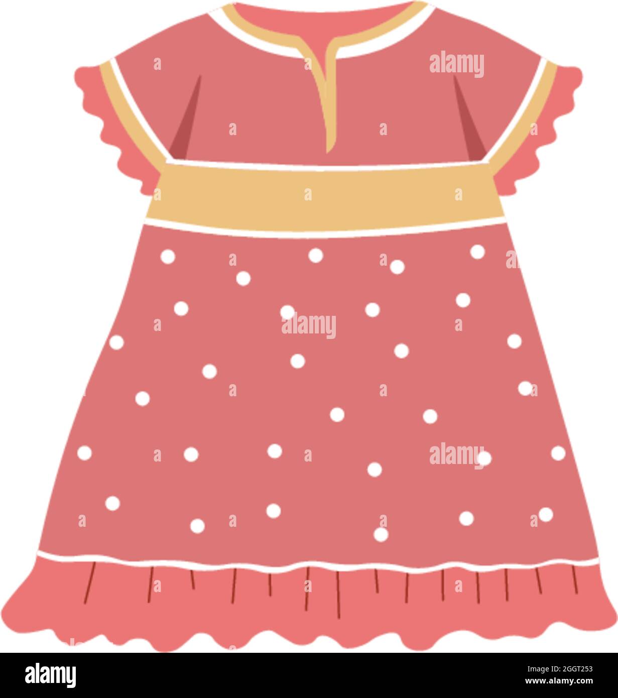 Girl kid pink dress with ribbons and dots print Stock Vector Image ...
