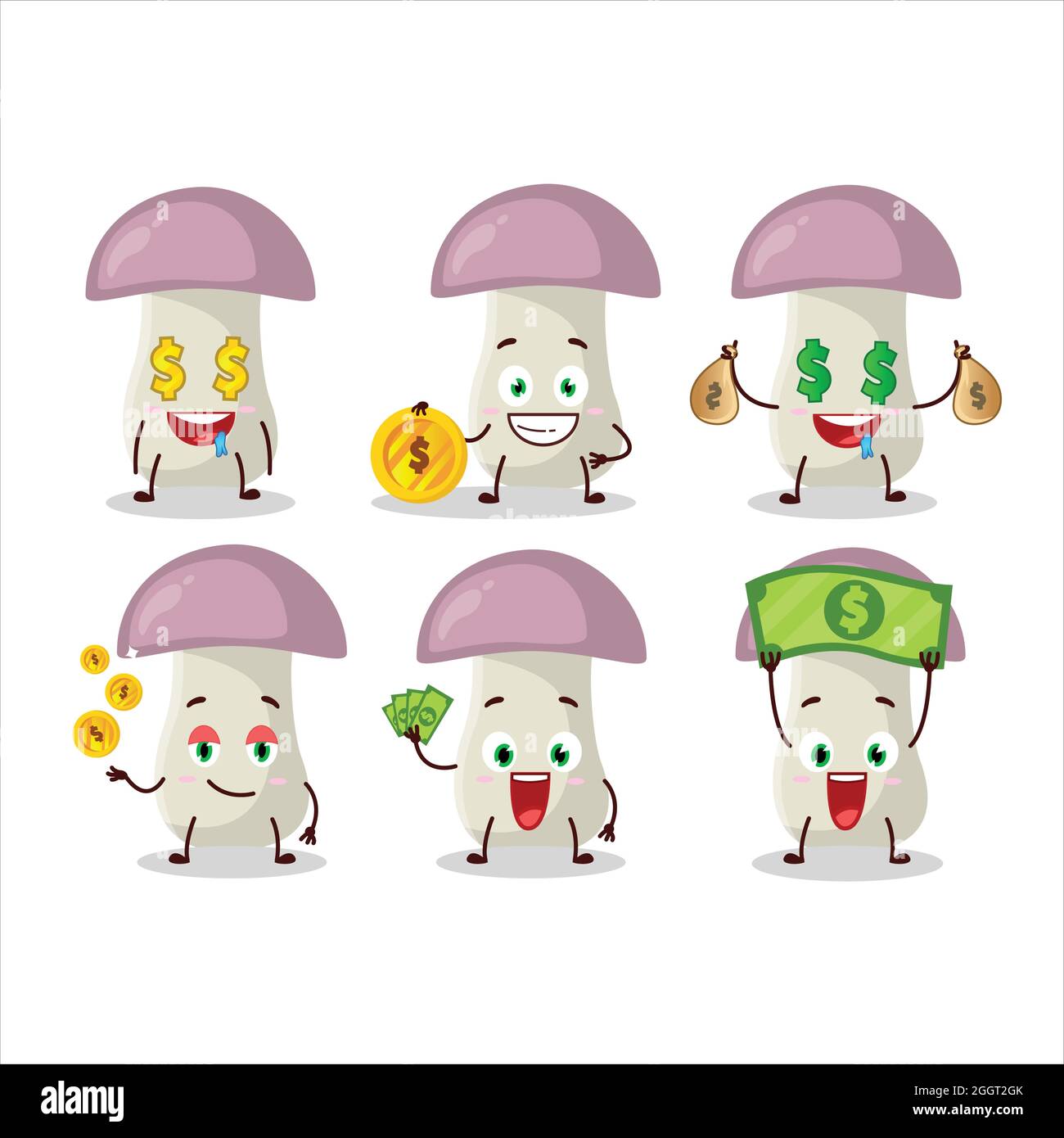 Rough mushroom cartoon character with cute emoticon bring money. Vector ...
