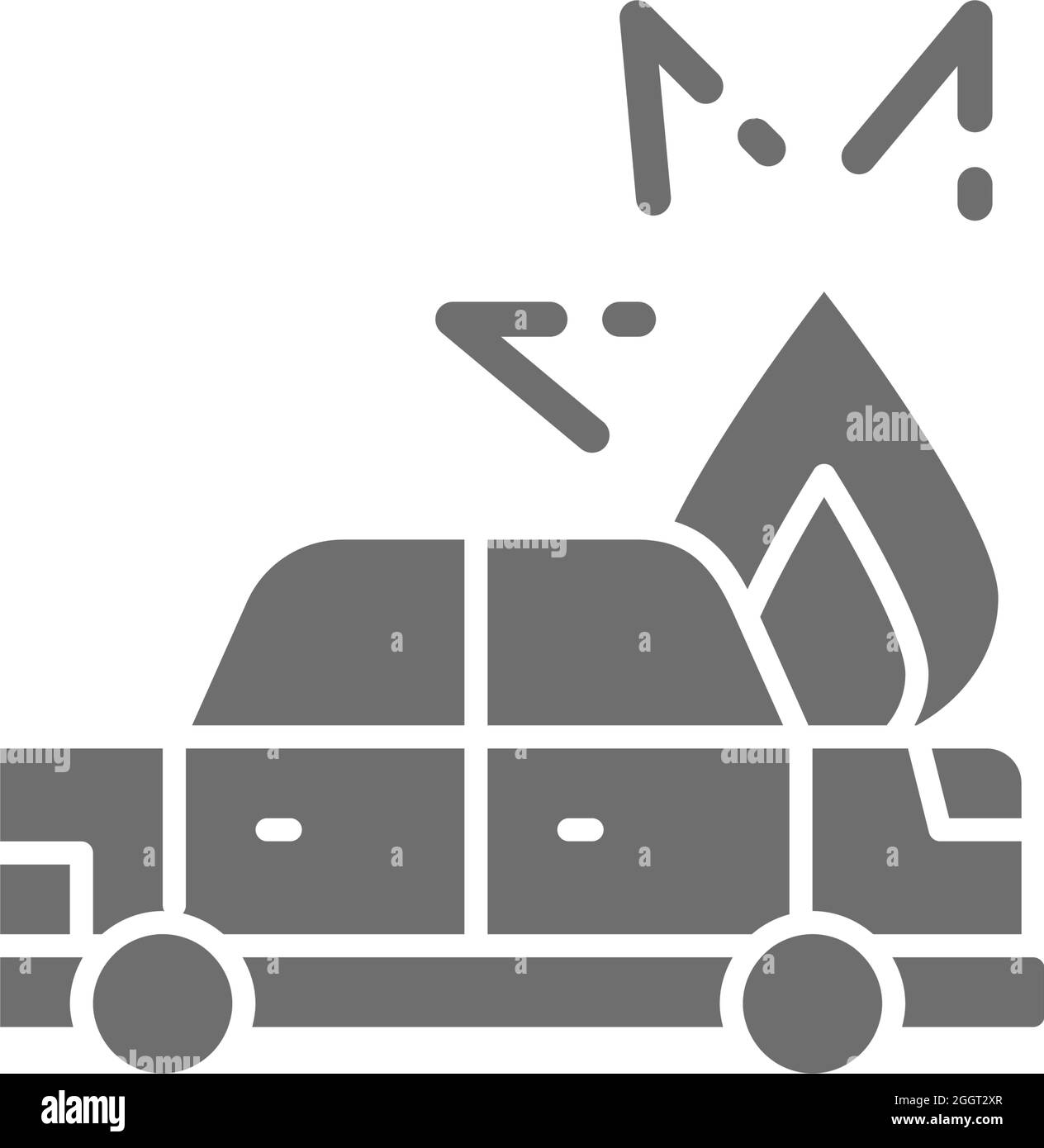Fire under hood of car, automobile broke down, accident grey icon Stock ...