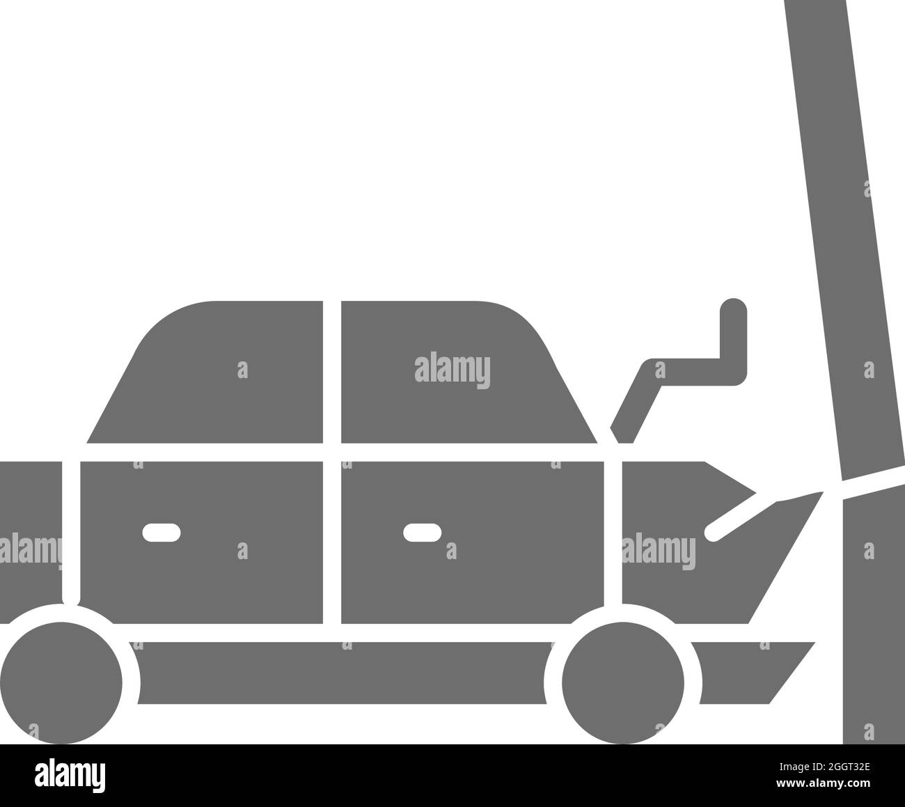 Car hit into a pole, transportation crash, accident grey icon Stock ...