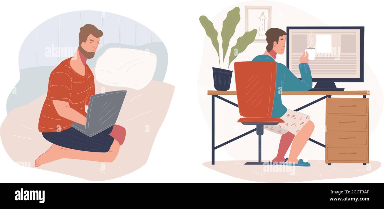 People working from home using laptops computer Stock Vector Image ...