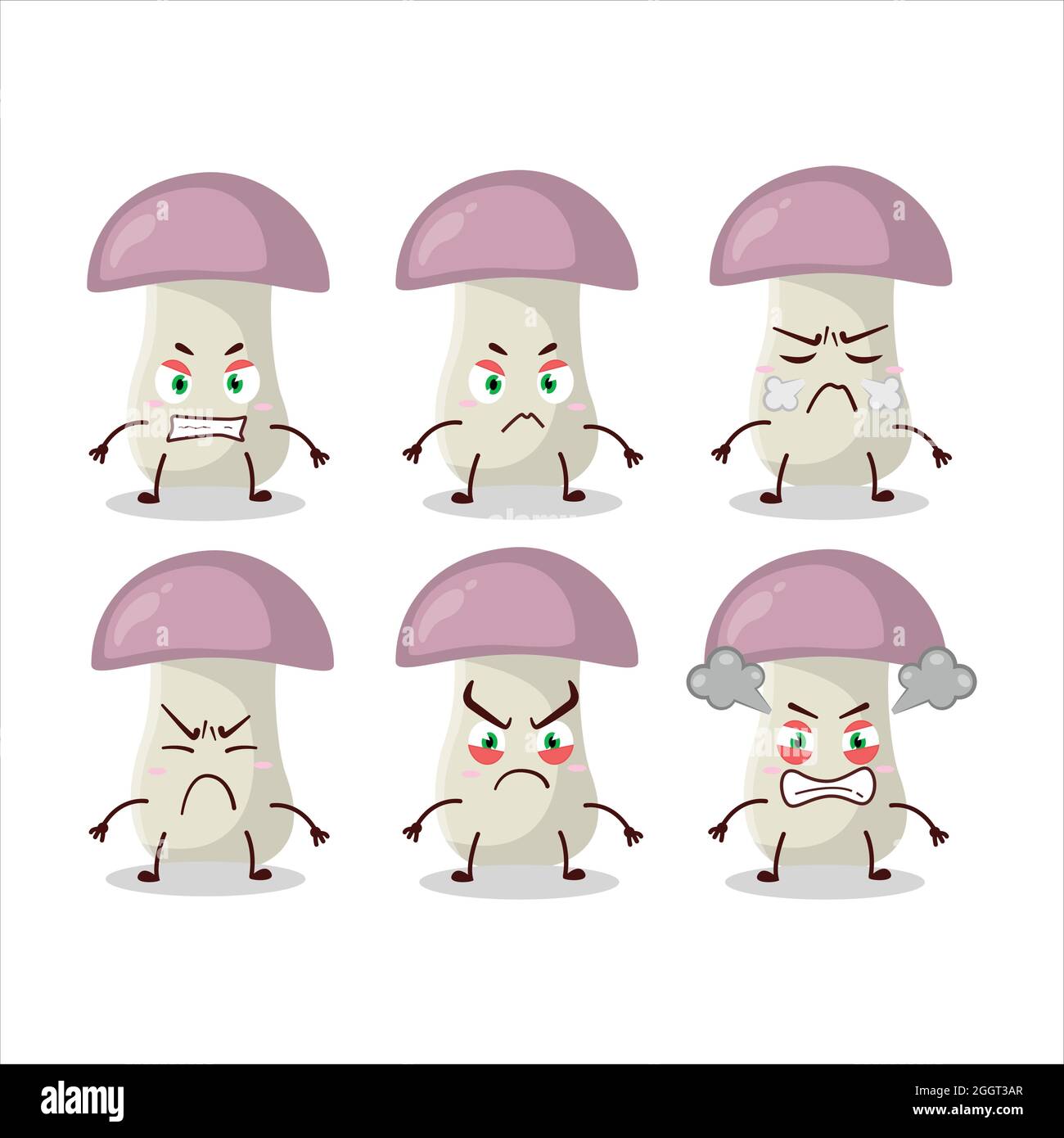Rough mushroom cartoon character with various angry expressions. Vector ...