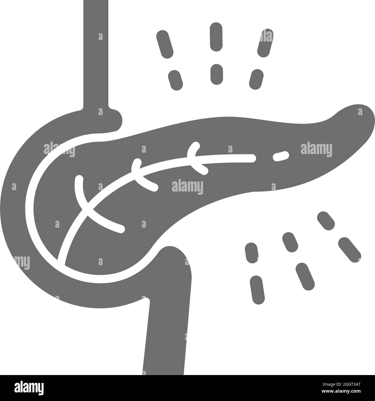 Pancreatic diseases, diabetes grey icon. Isolated on white background ...