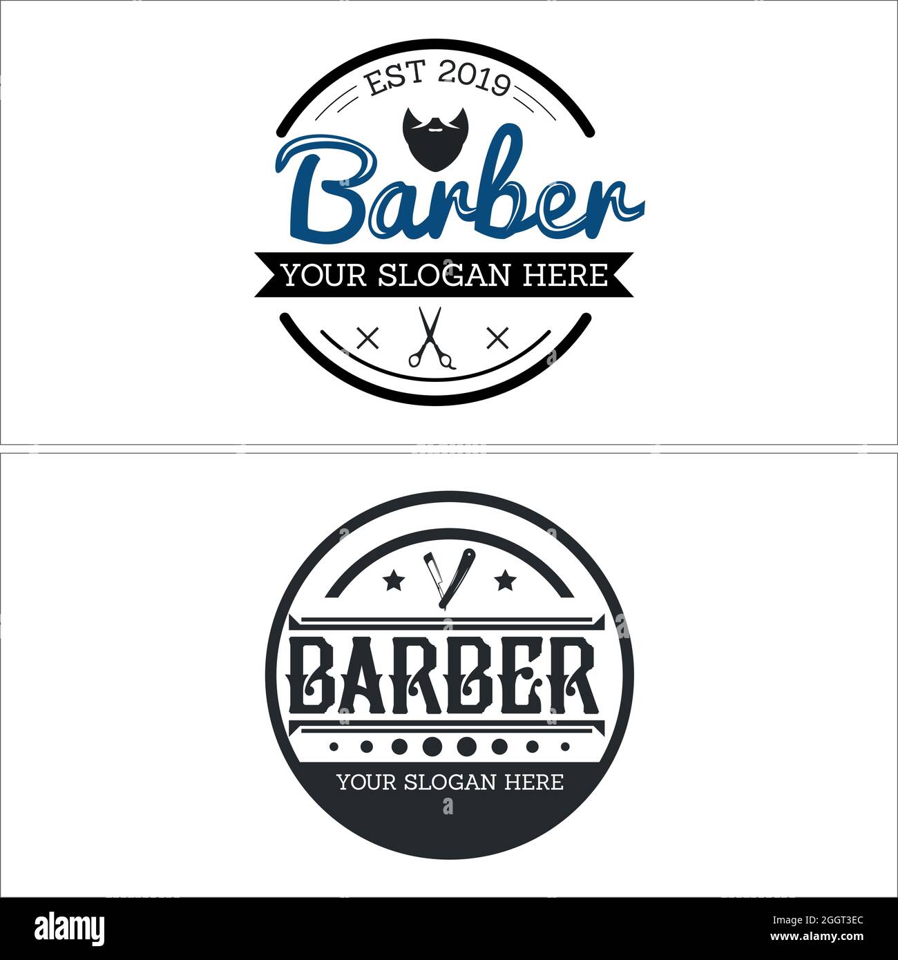 Barber shop hairstyle scissor straight razor logo design Stock Vector ...