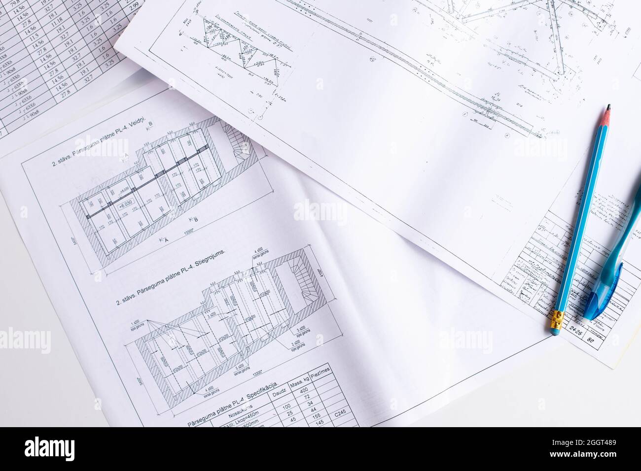 drawings of a construction engineer on a sheet of paper Stock Photo - Alamy