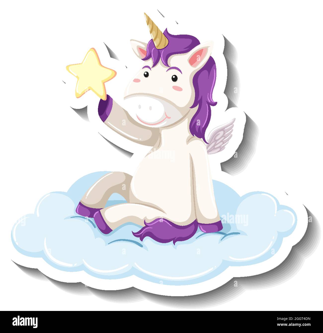 Cute unicorn sitting on the cloud on white background illustration ...