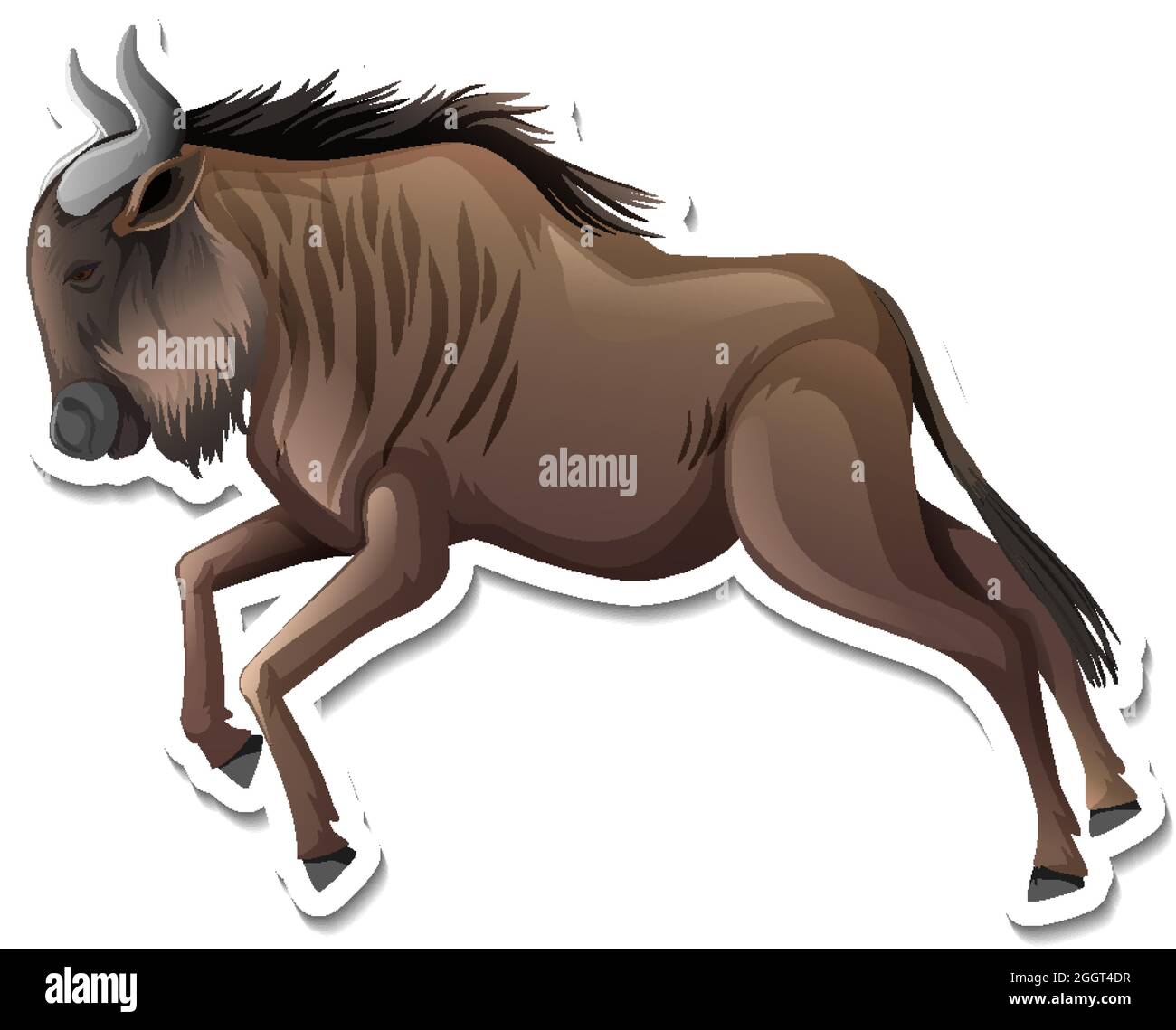 A sticker template of wildebeest cartoon character illustration Stock ...