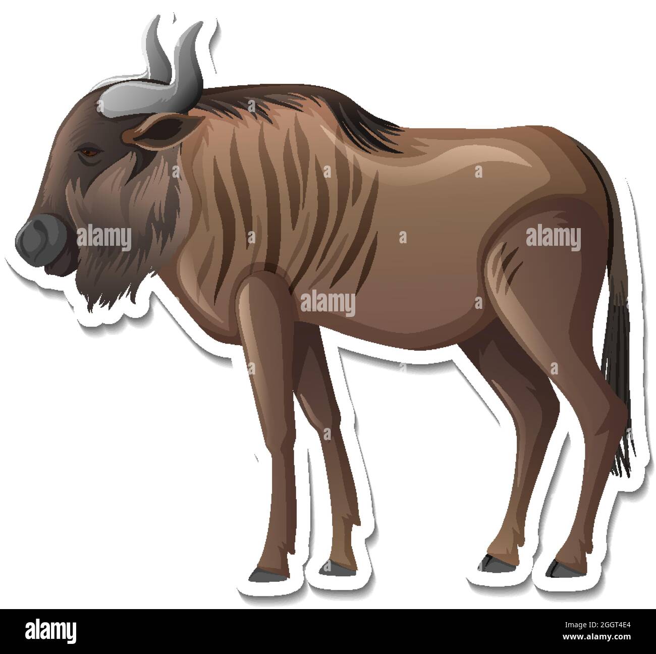 A sticker template of wildebeest cartoon character illustration Stock ...