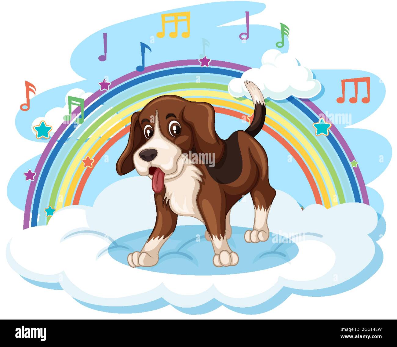Cute dog on the cloud with rainbow illustration Stock Vector Image ...