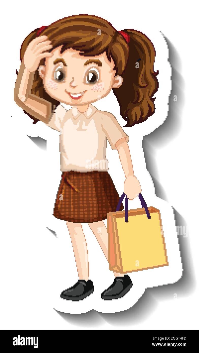 A sticker template with cute student girl in school uniform ...