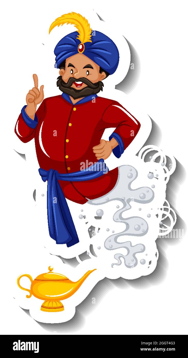 Genie coming out of magic lamp cartoon character sticker illustration Stock Vector Image & Art ...
