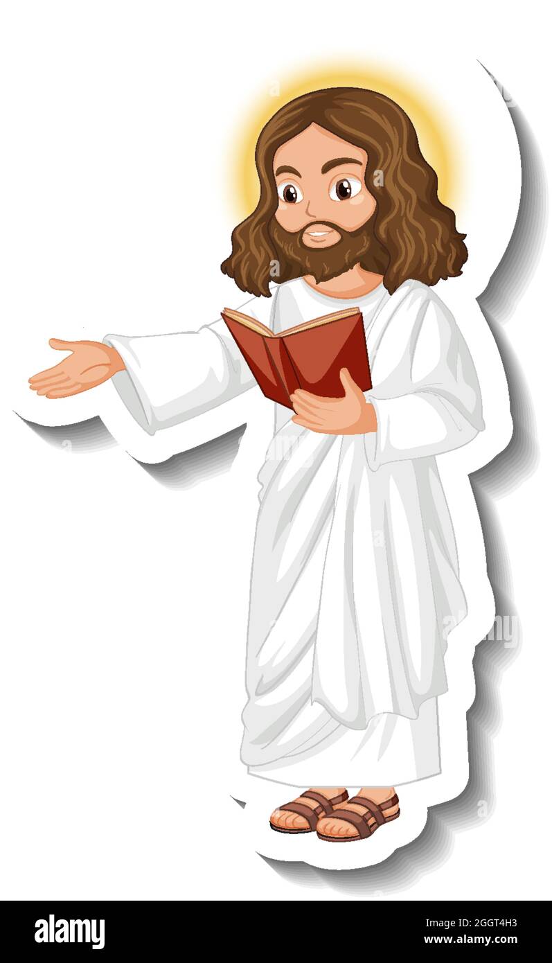 Jesus Christ cartoon character sticker on white background illustration ...