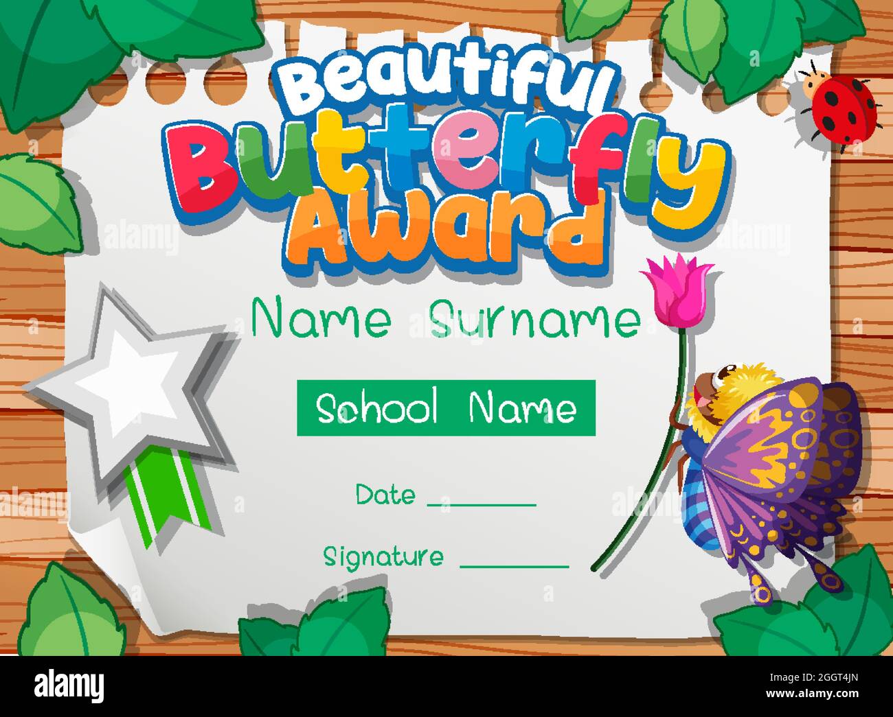 Certificate template with Beautiful Butterfly Award illustration Stock ...