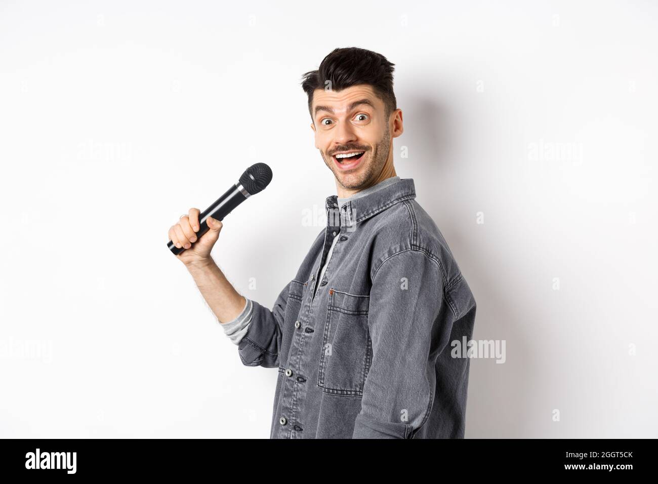 Profile singing microphone isolated on hi-res stock photography and ...