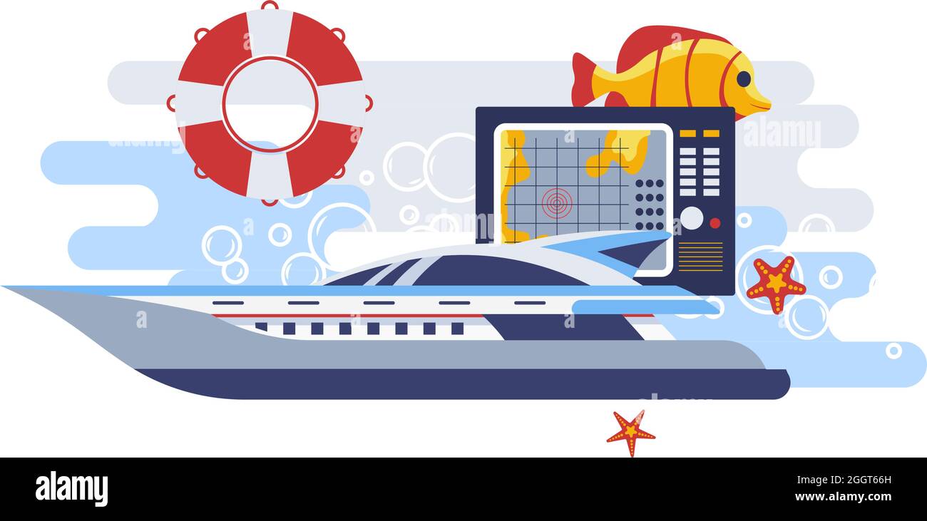 Ship vessel with lifebuoy and navigation screen Stock Vector Image ...