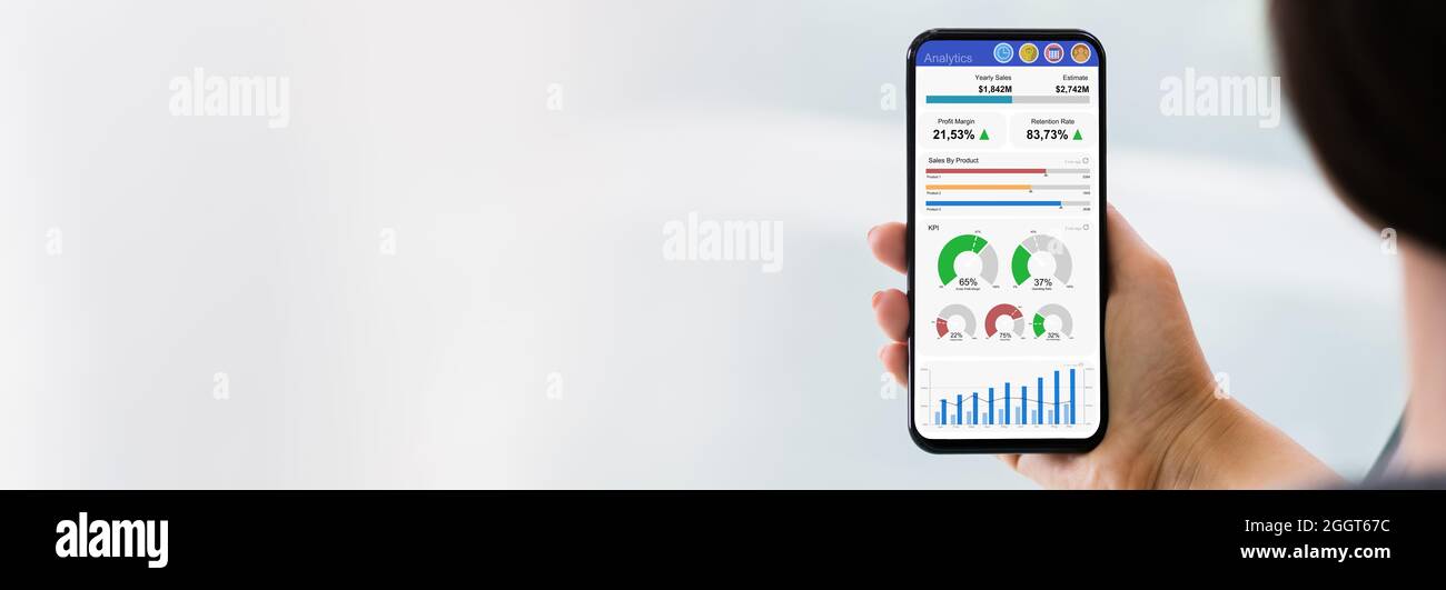 Mobile Analytics KPI Dashboard On Mobile Phone Stock Photo - Alamy