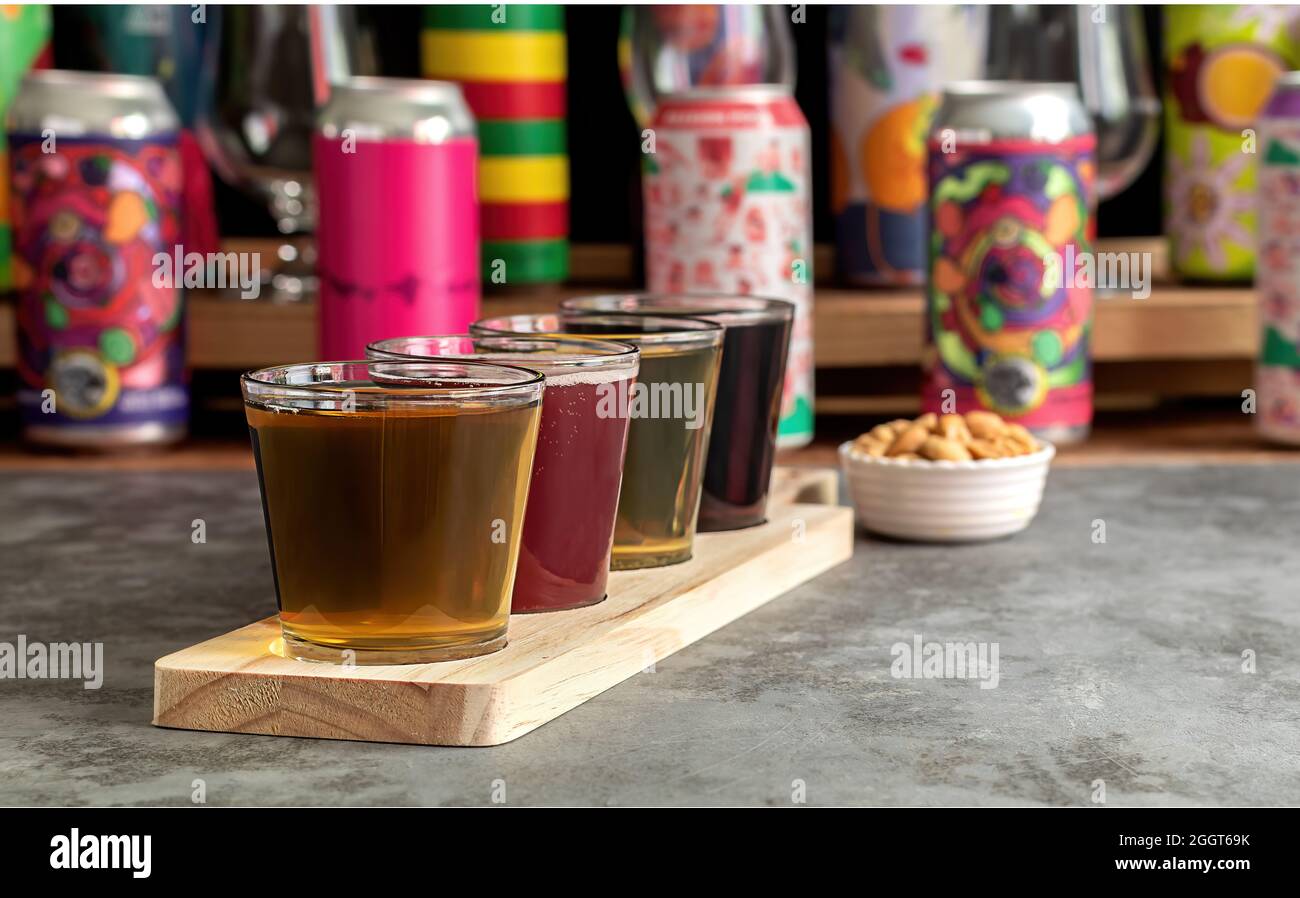 Craft beer tasting, sour fruit IPA, lager, stout, and pale ale. Bar ...