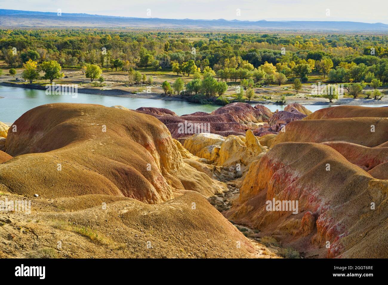 The colorful rocks were formed by wind and water erosion and long-term ...