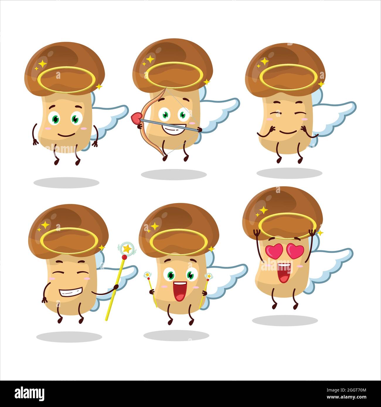 Straw Mushroom Cartoon Designs As A Cute Angel Character Vector