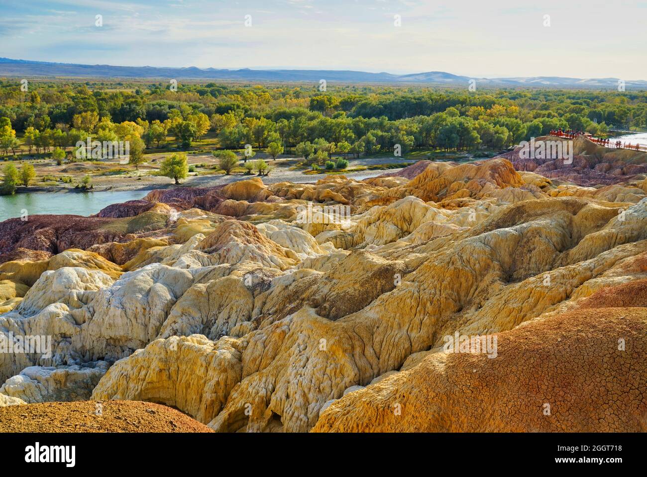The colorful rocks were formed by wind and water erosion and long-term ...