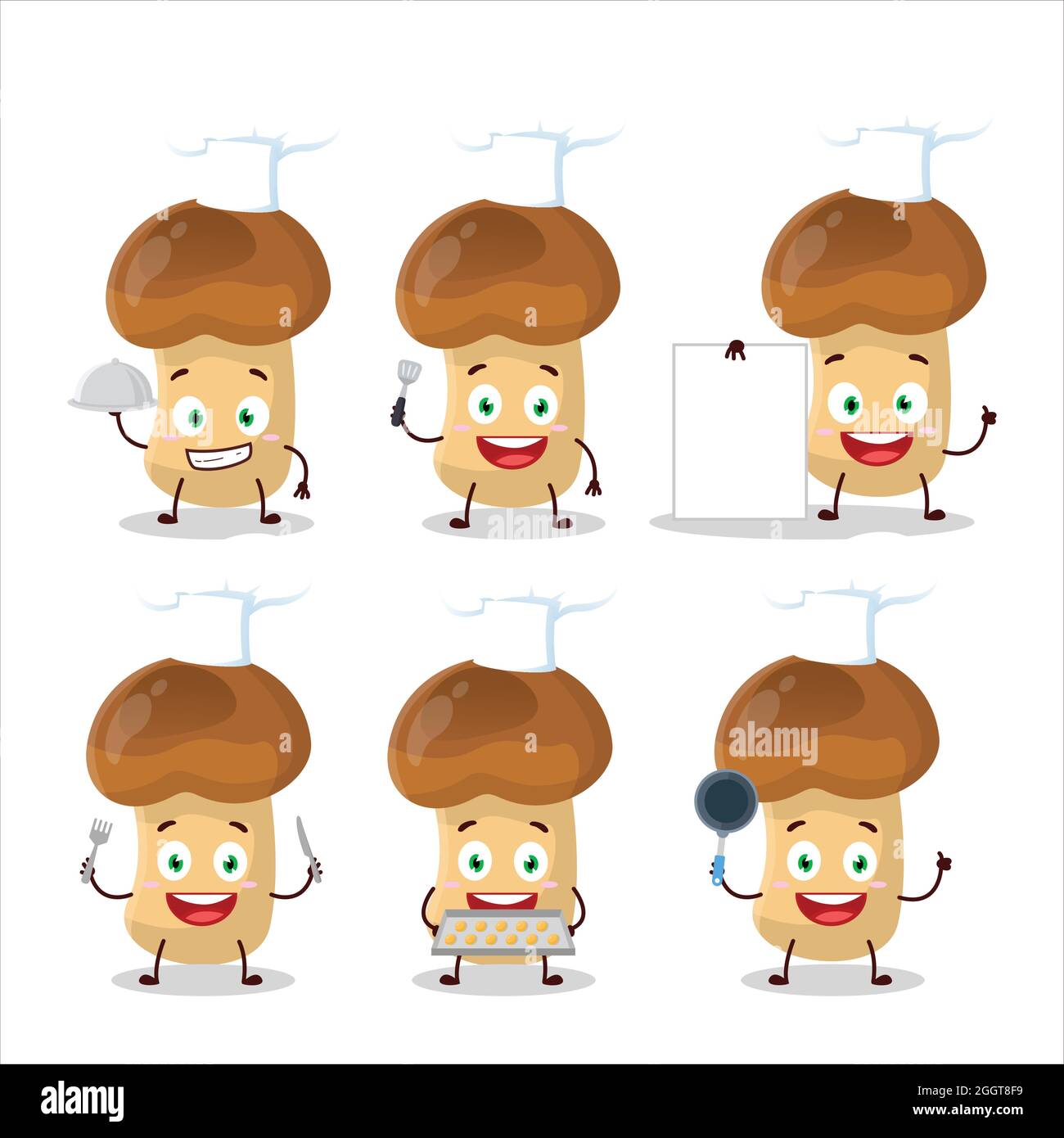 Cartoon character of straw mushroom with various chef emoticons. Vector ...