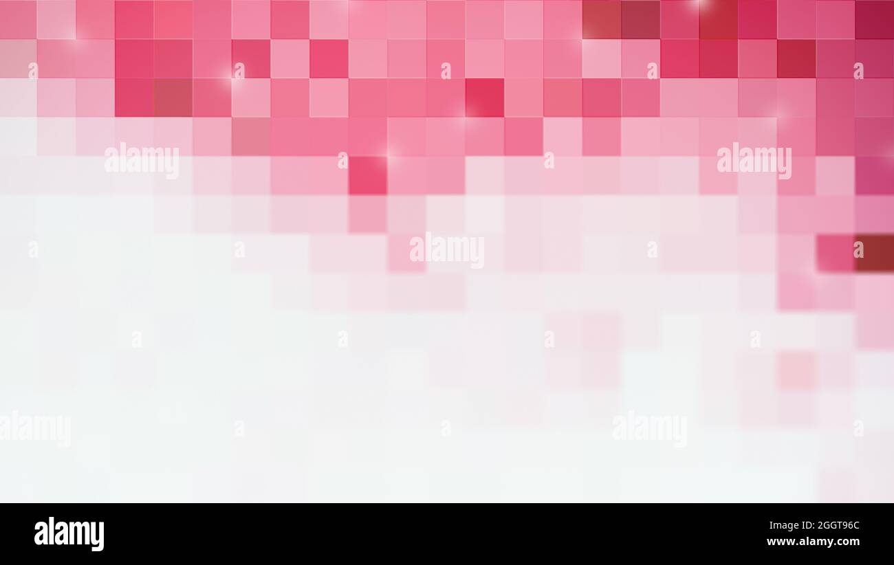 Pixelated and blurred pink squares on white background with copy space ...