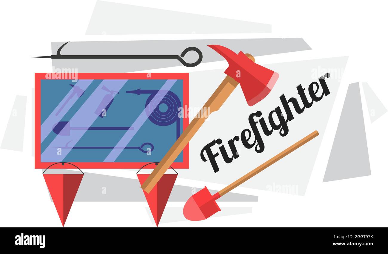 Firefighter equipment and tools in display frame Stock Vector Image ...