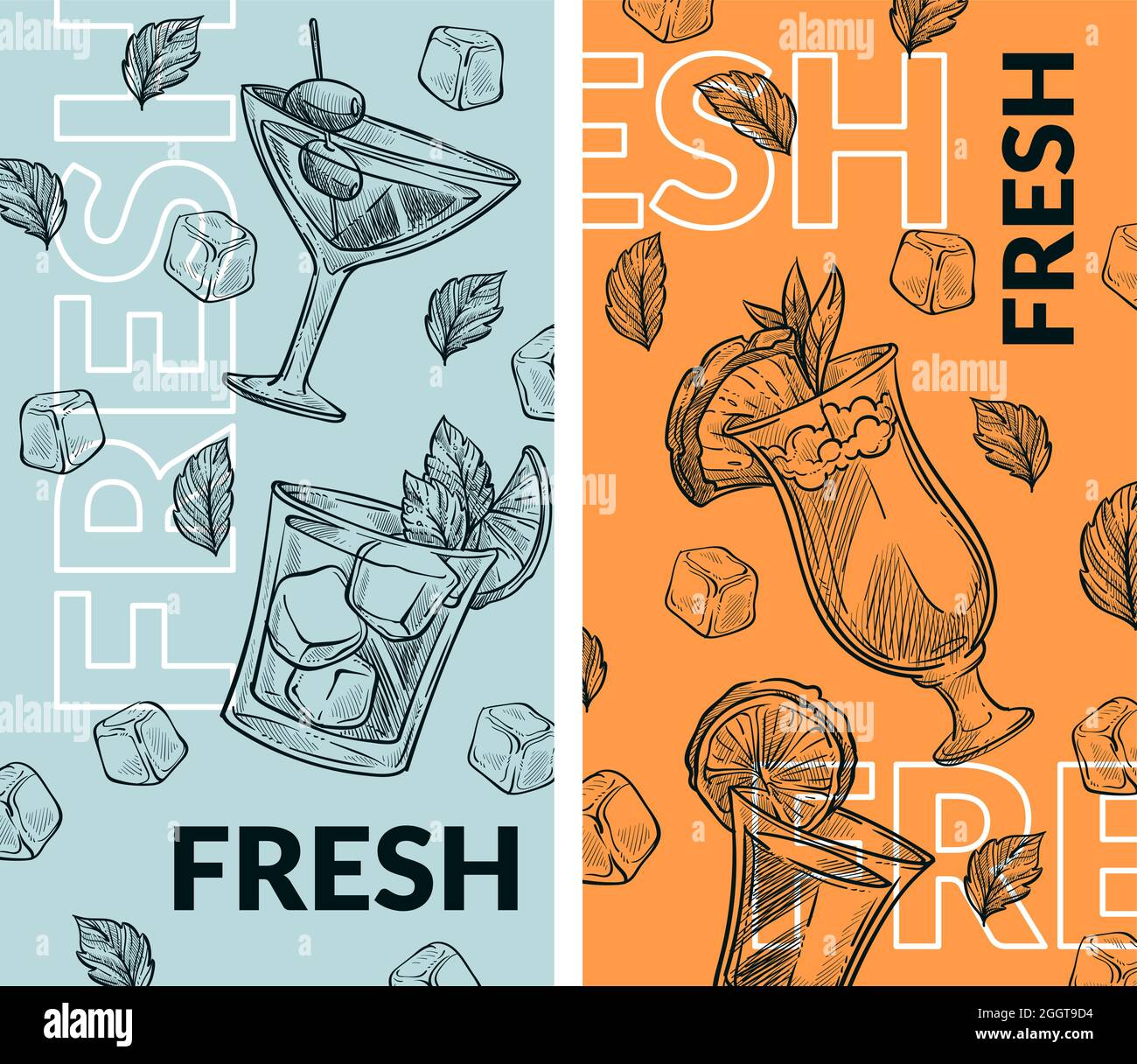 Fresh cocktails with ice cubes, bar cafe menu Stock Vector Image & Art ...