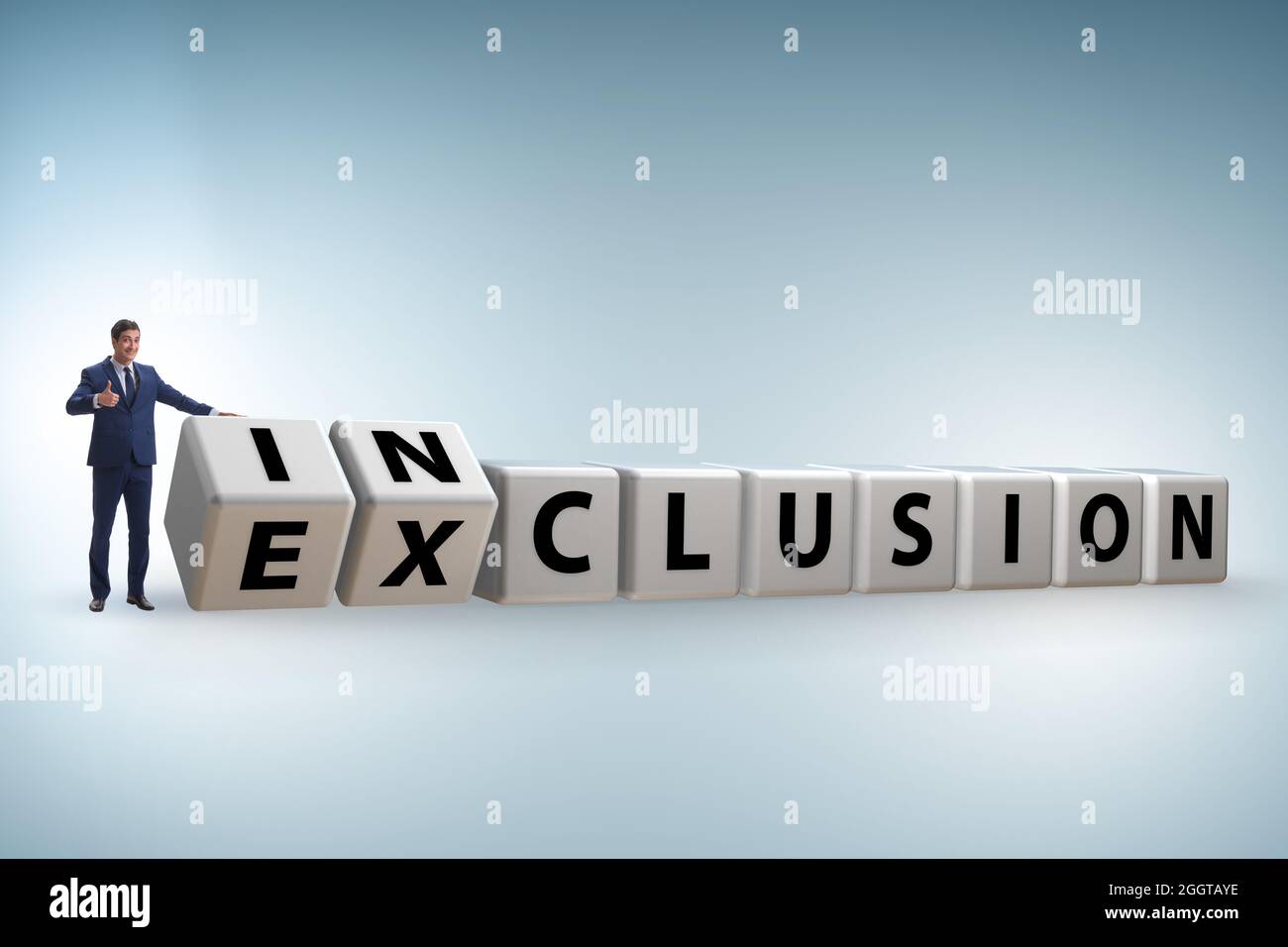 Businessman turning cubes in the inclusion and exclusion concept Stock ...