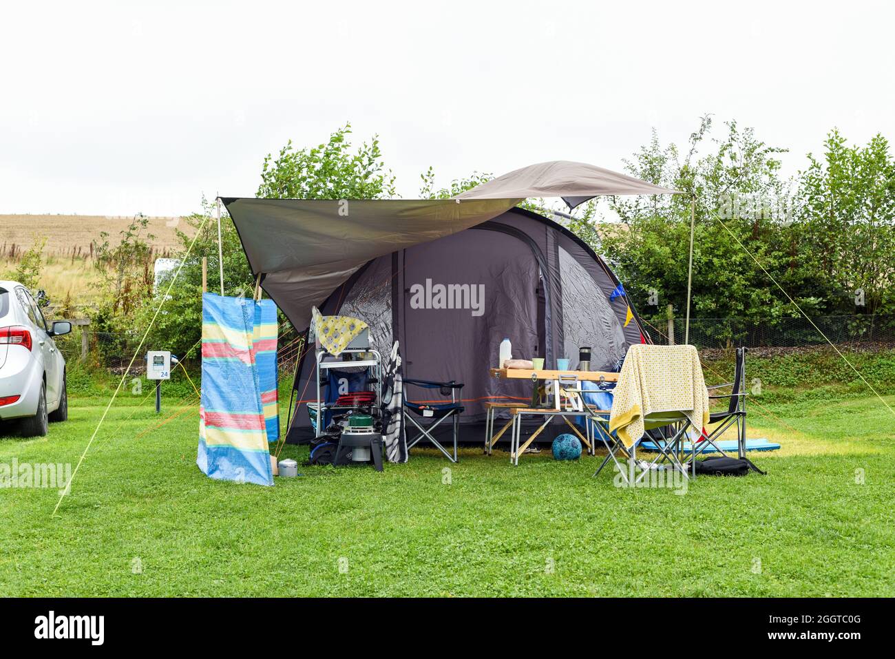 Camping tent on a campsite for a uk family holiday break Stock Photo ...