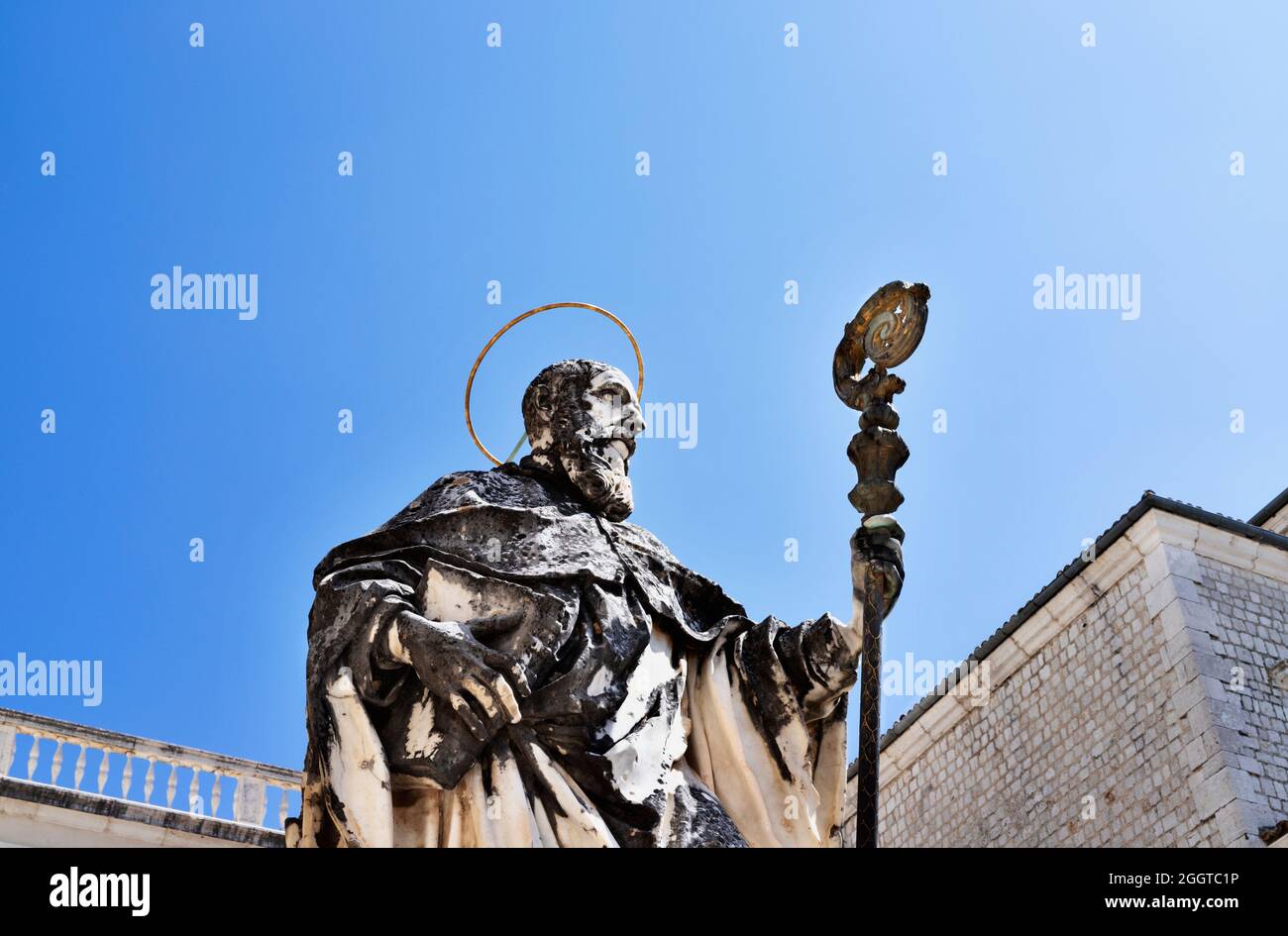Montecassino Abbey -Italy - August 29-2021 -statue of St. Benedict ...