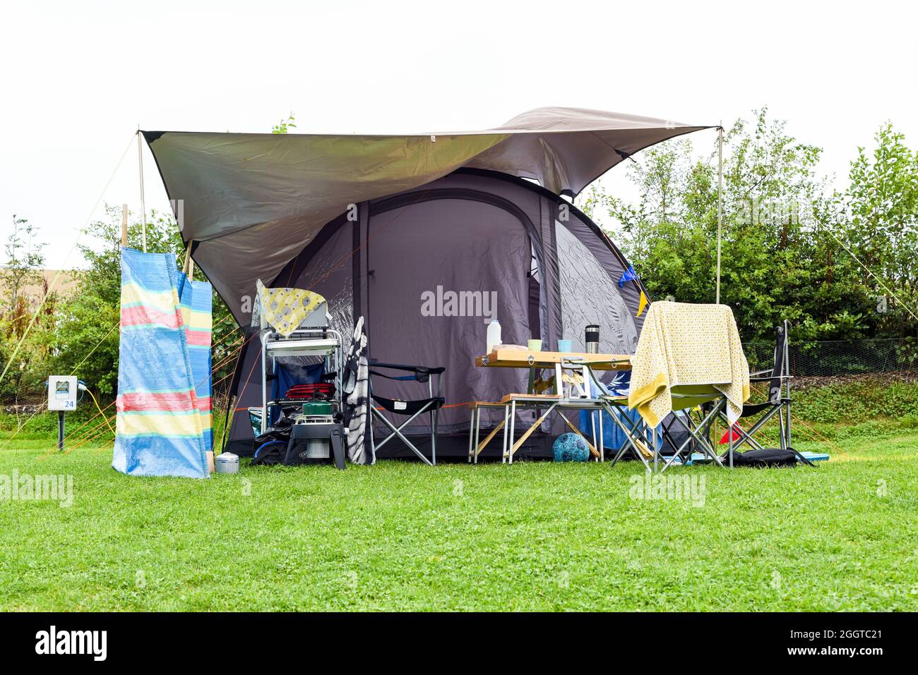 Camping tent on a campsite for a uk family holiday break Stock Photo ...