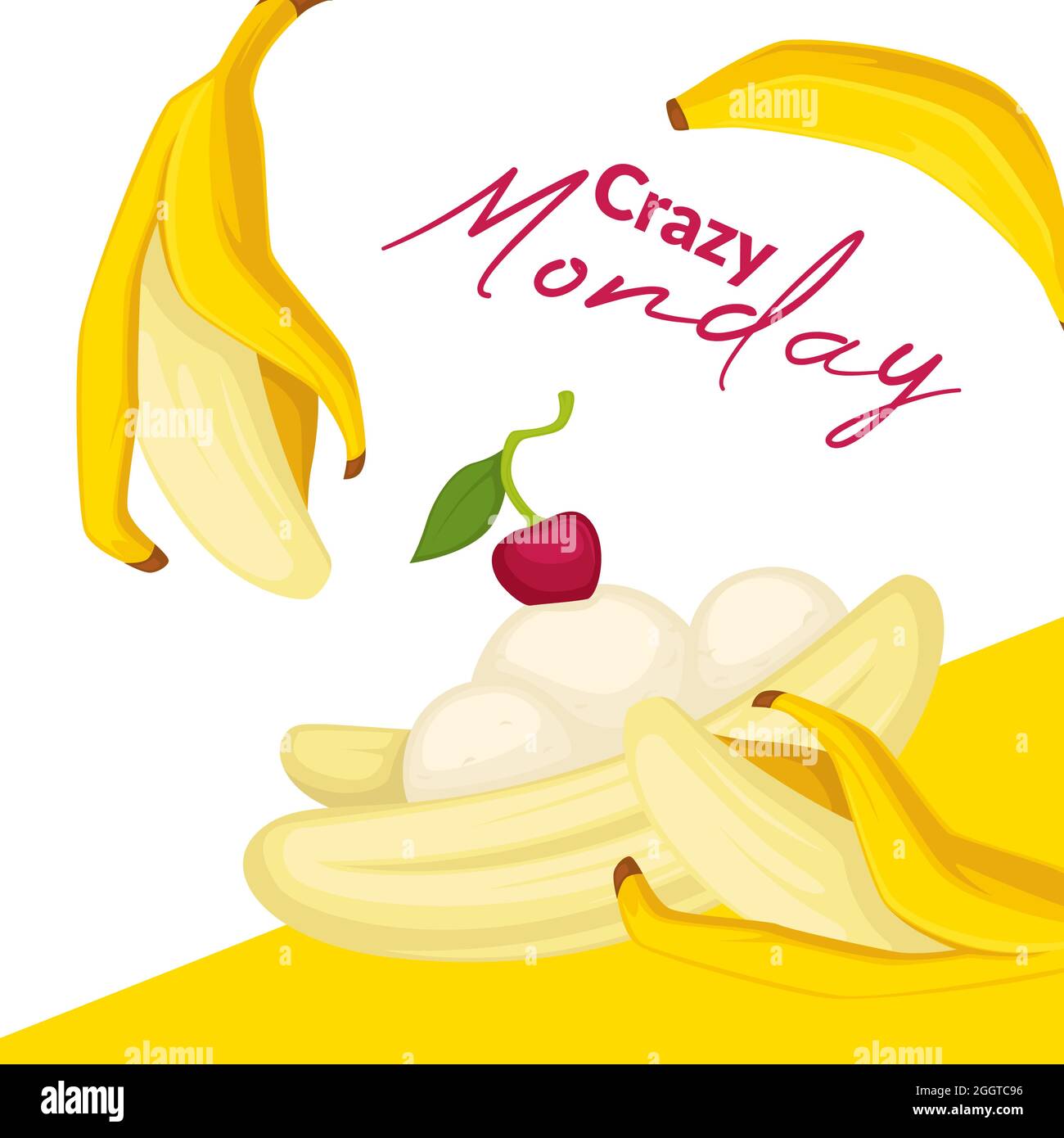 Crazy monday, fresh banana dessert with cherry Stock Vector Image & Art ...