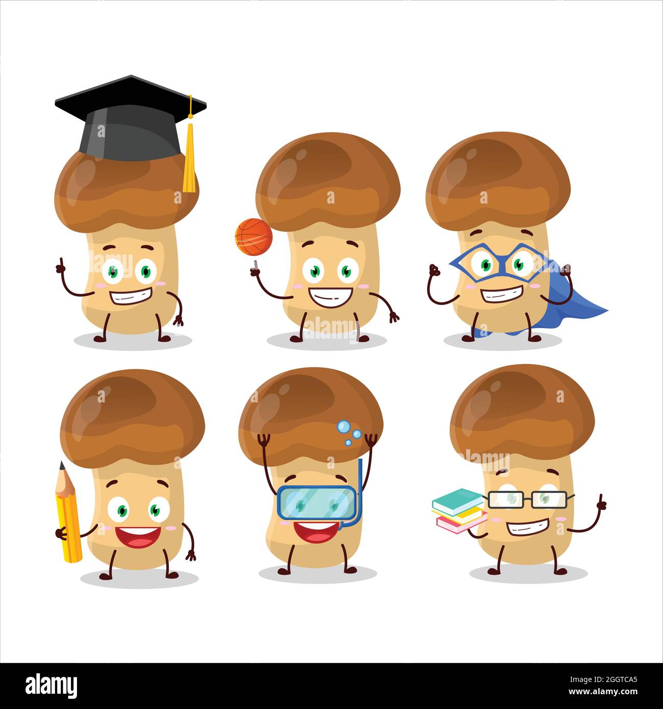 School student of straw mushroom cartoon character with various ...