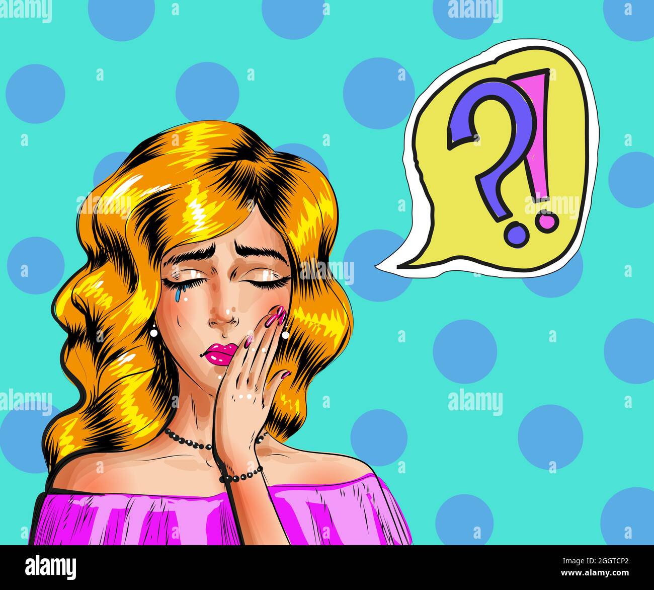 Vector vintage pop art illustration of crying woman Stock Vector Image ...