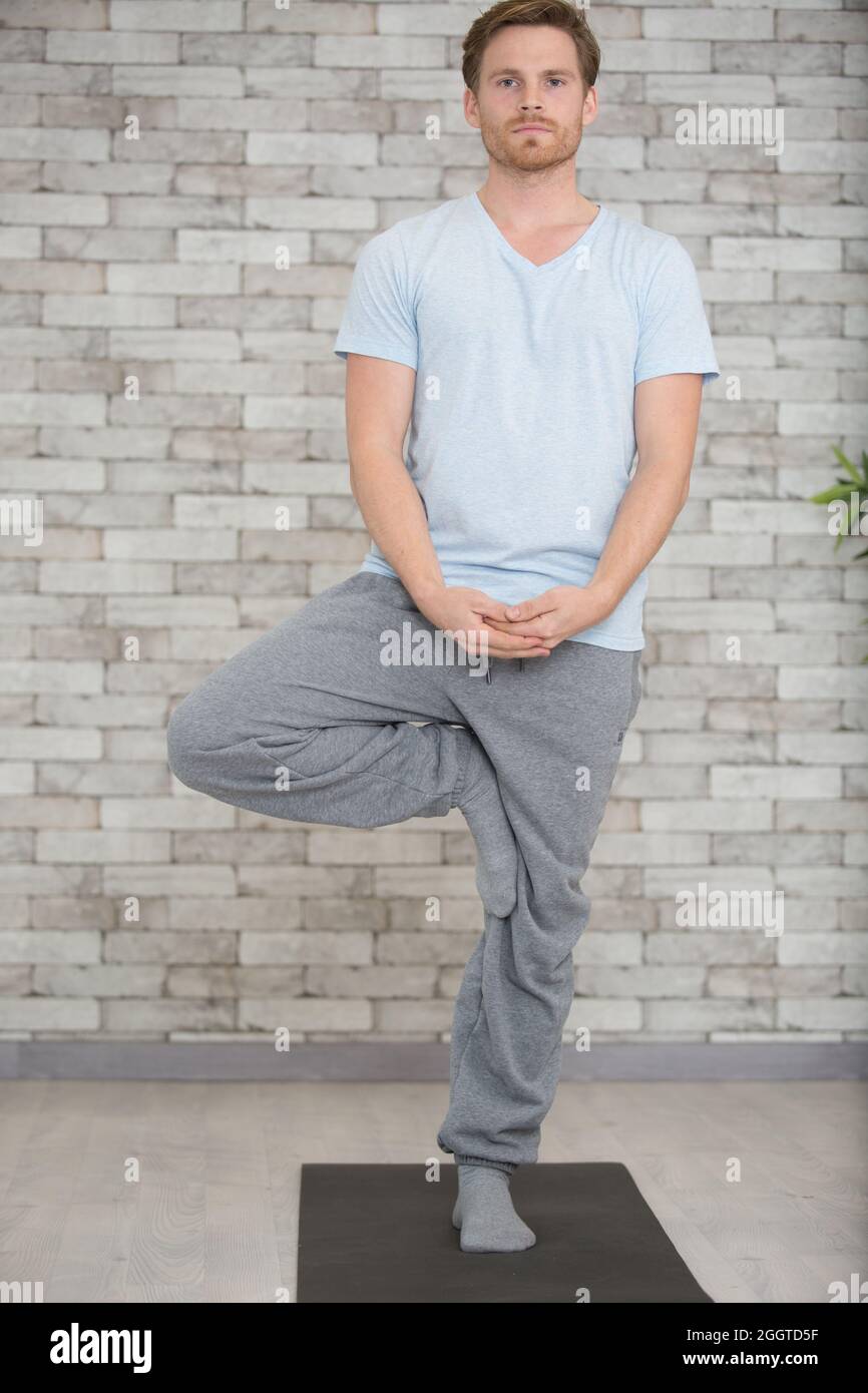man in yoga tree pose Stock Photo - Alamy