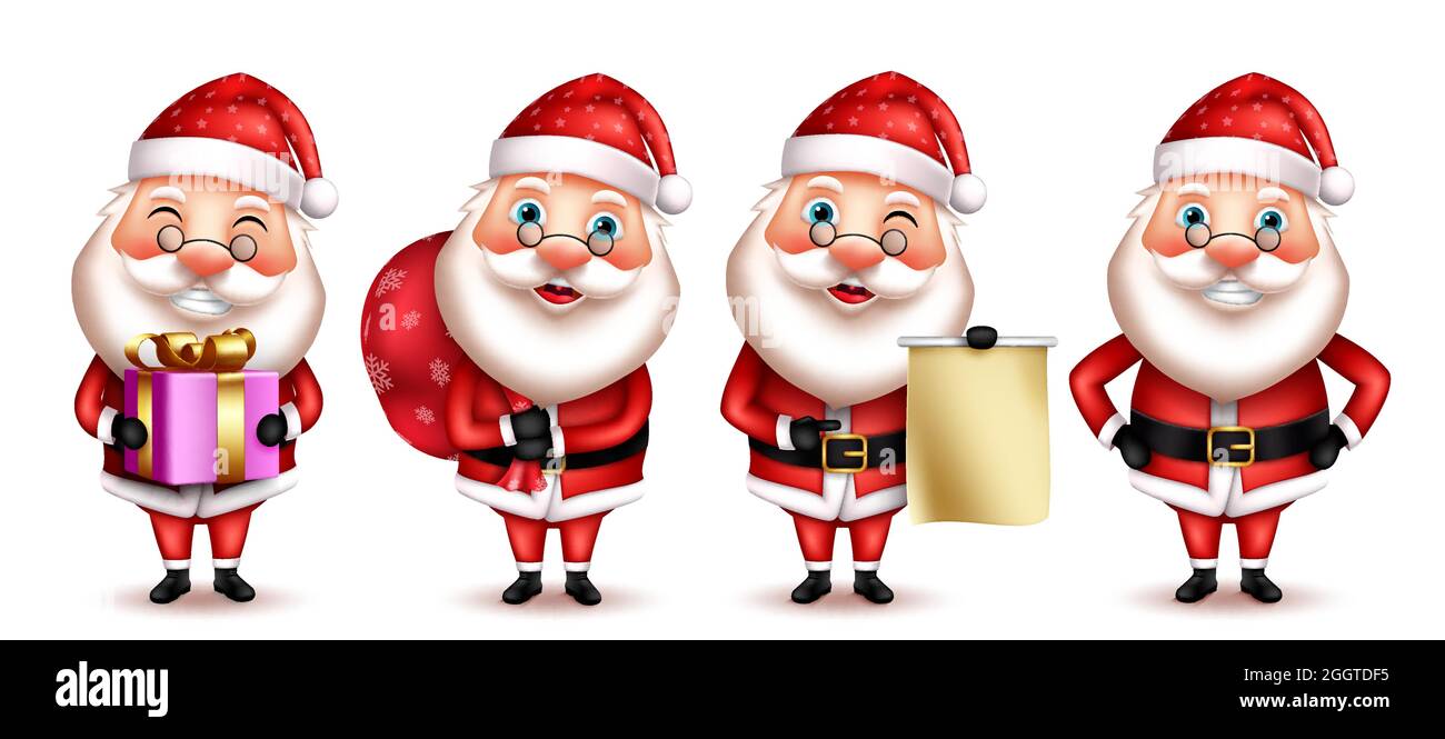 Santa claus christmas character vector set. 3d santa claus characters ...