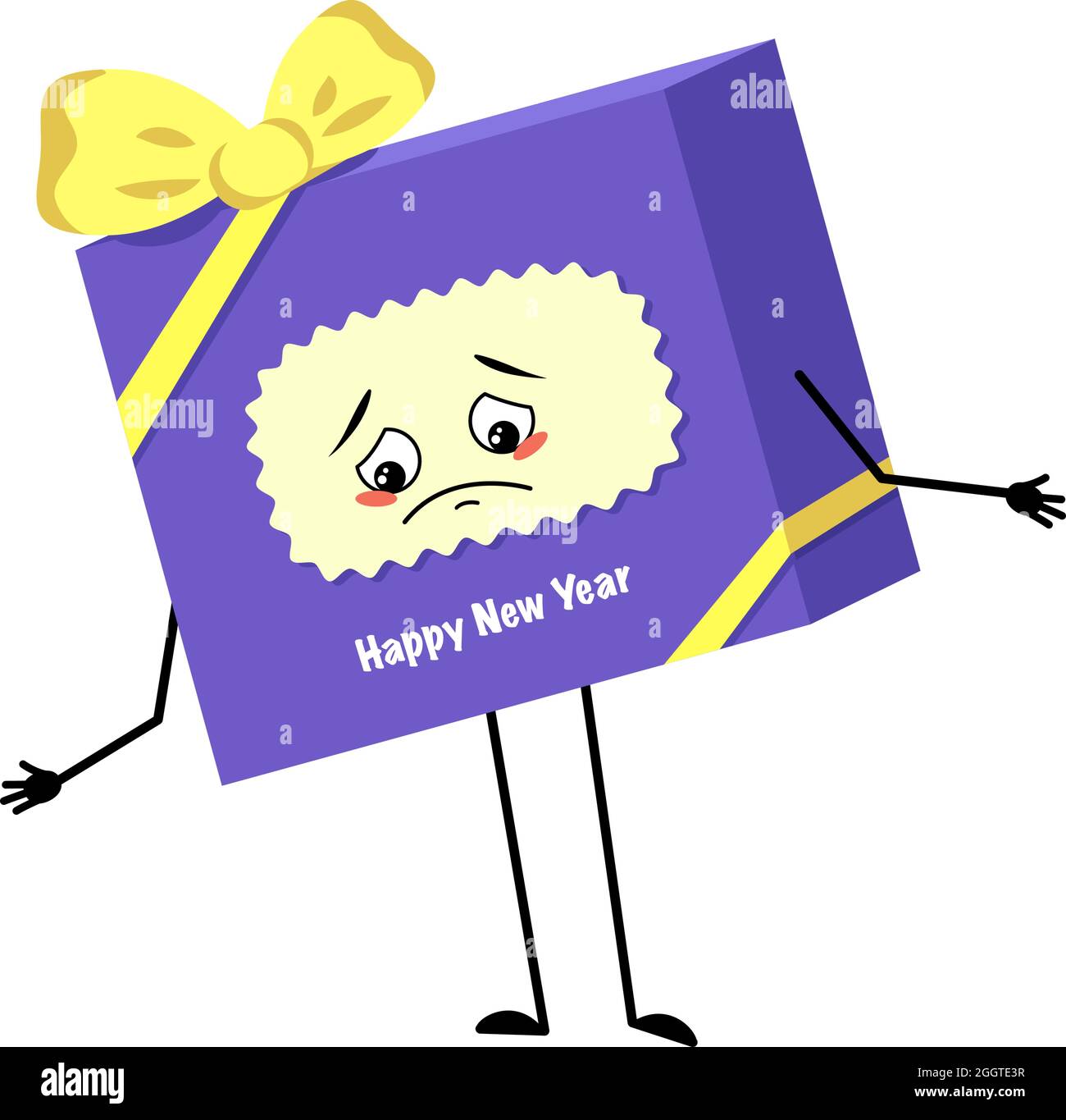 Cute character gift box for new year with bow and sad emotions ...