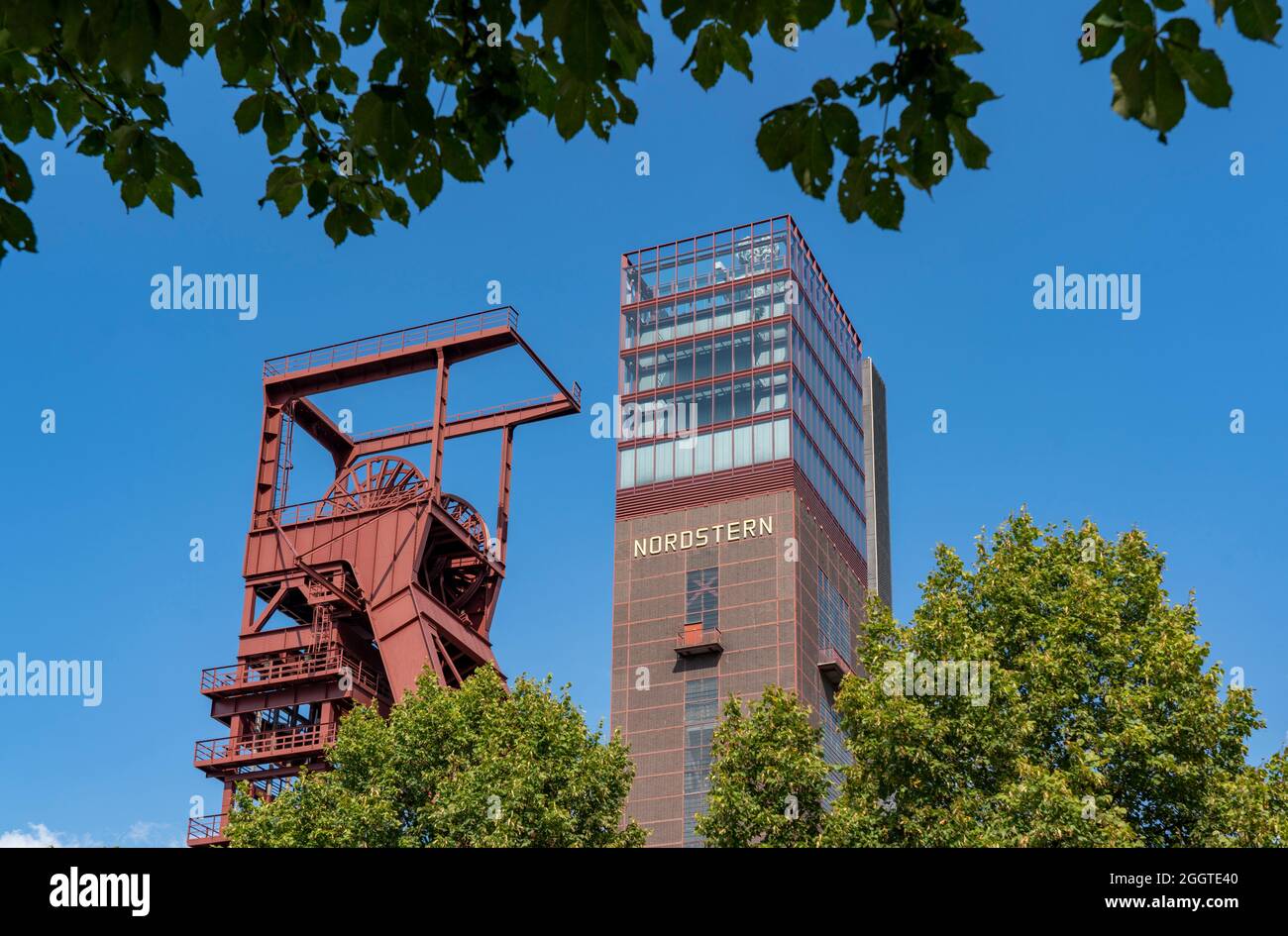 The Nordsternpark, former site of the Nordstern colliery, winding tower ...