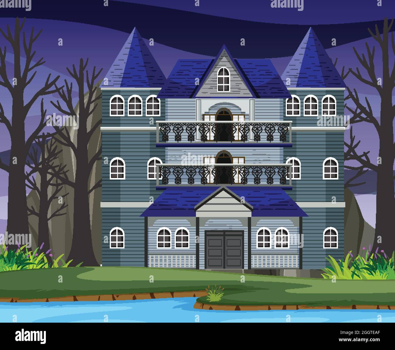 Scene with haunted halloween mansion illustration Stock Vector Image ...