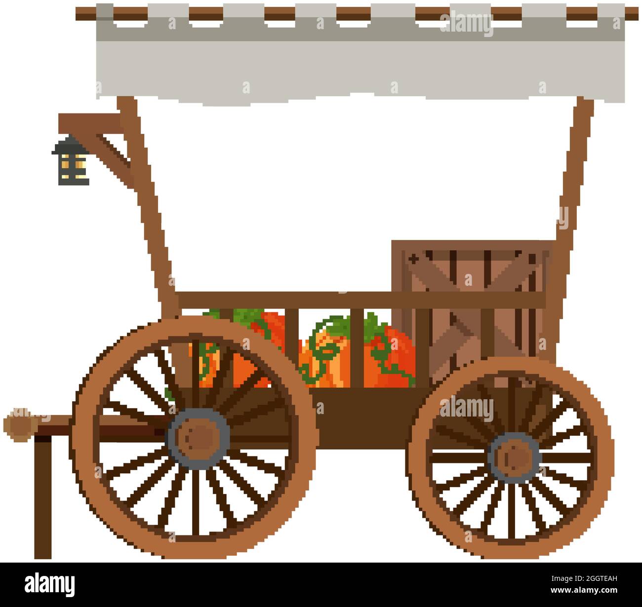 Medieval wooden wagon with pumpkins illustration Stock Vector Image ...
