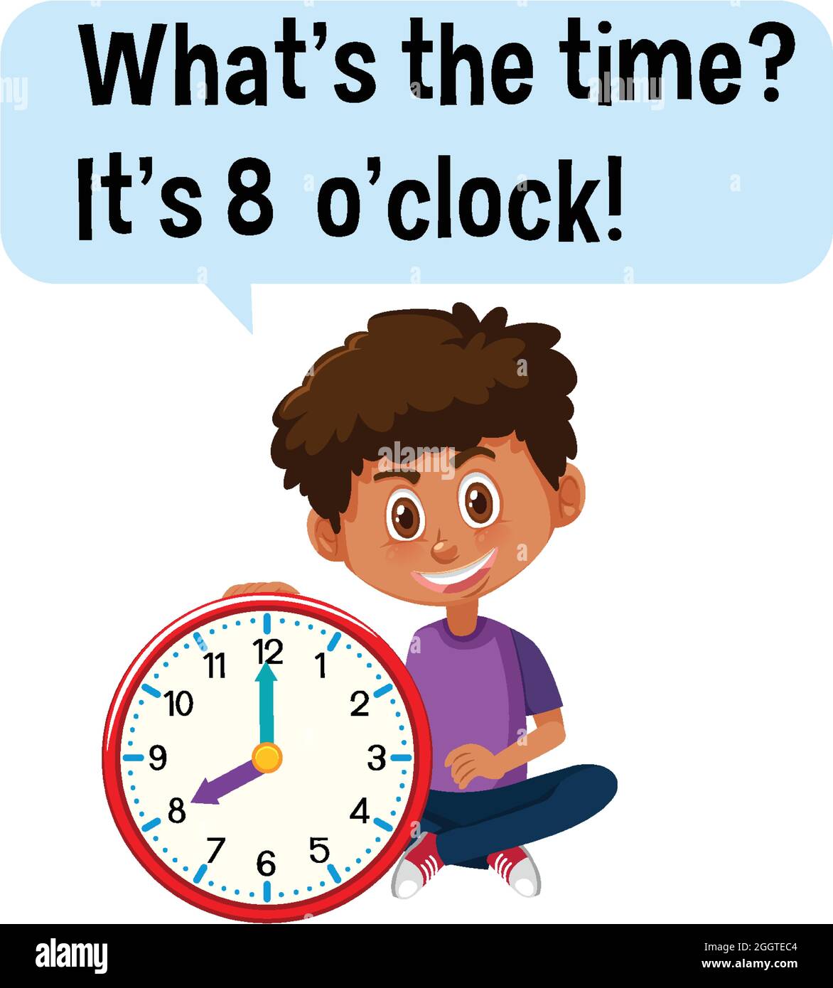 Telling time with a boy holding a clock illustration Stock Vector Image ...