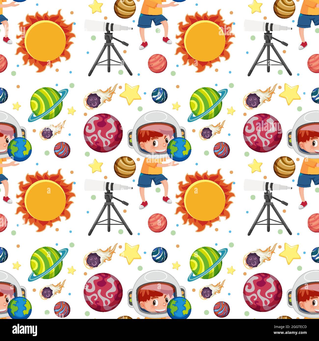 Children learning solar system seamless background illustration Stock ...