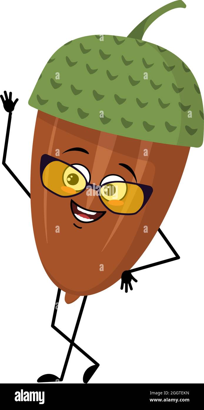 Character acorn with glasses and joyful emotions, joyful face, smile ...