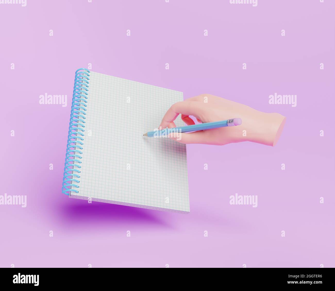 gridded notebook floating in the air with an abstract hand writing on ...