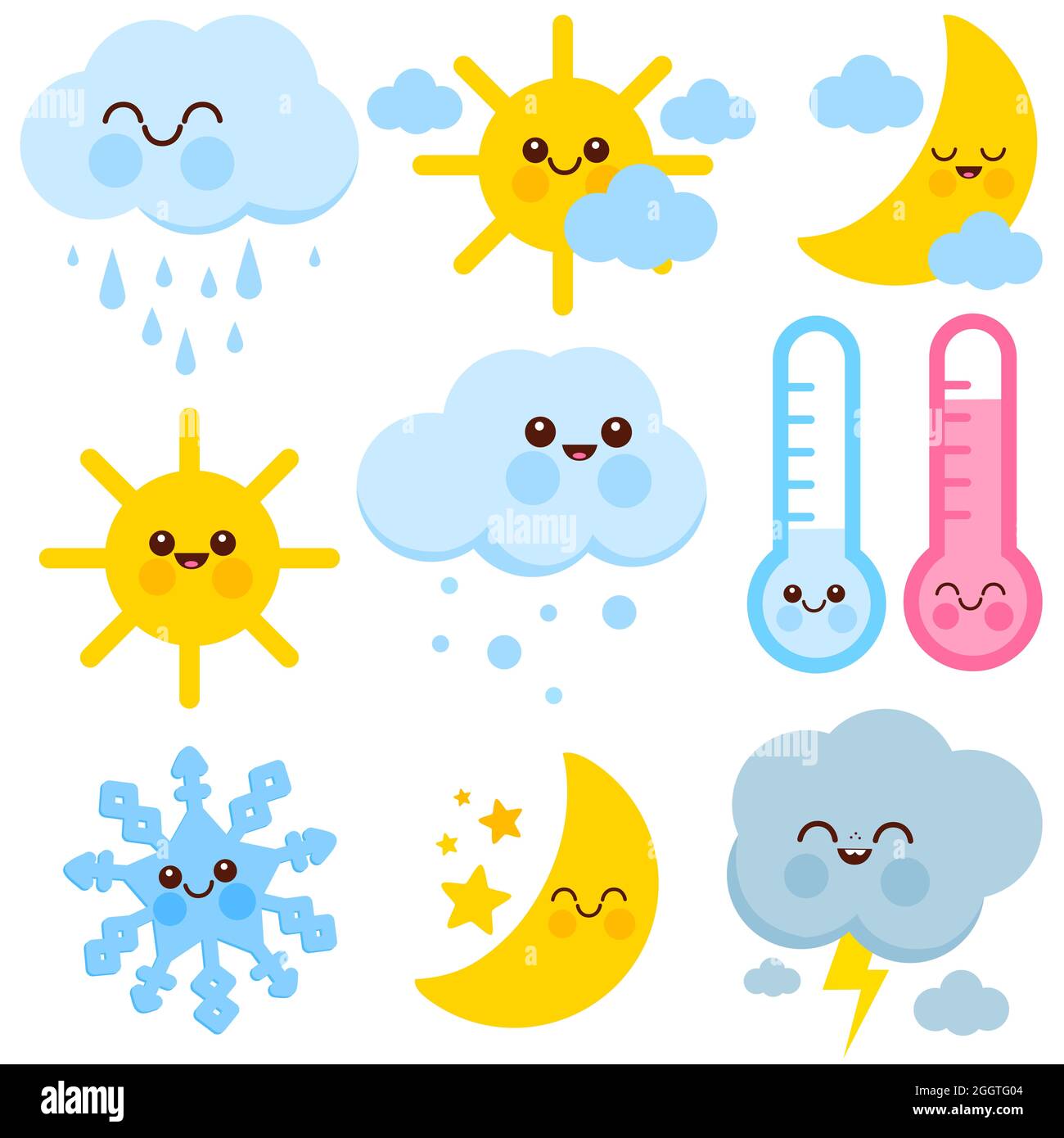 Cute weather icons. Illustration set Stock Photo - Alamy