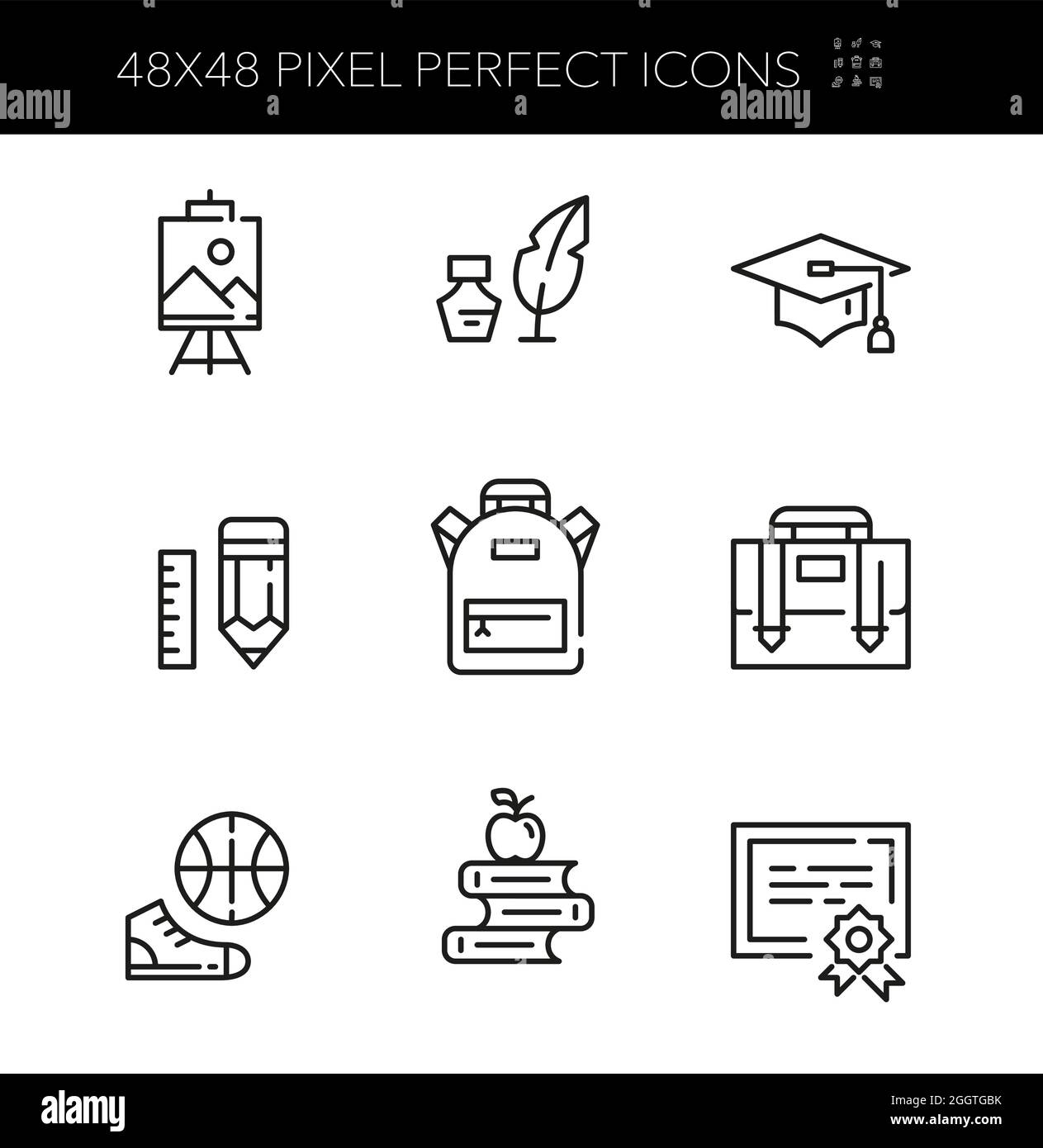 Back to school icons set. Arts, literature, physical education ...